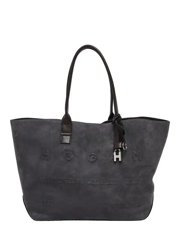 Hogan Suede Calf Leather Tote Bag With Double Handle And Internal Pouch - Grey