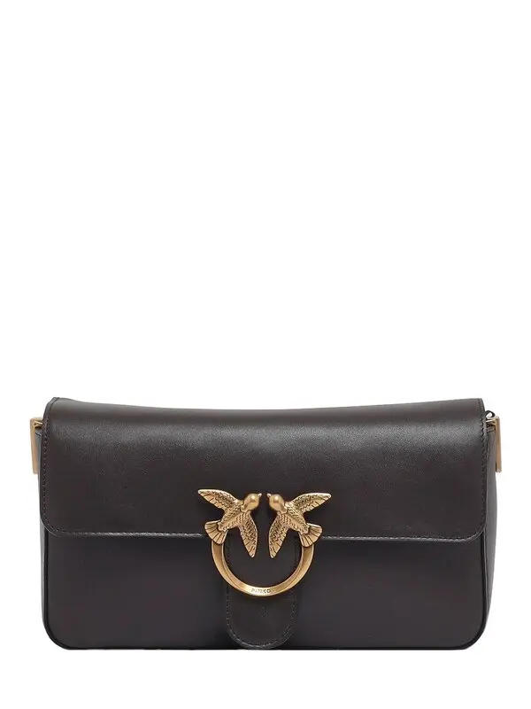 Pinko Love One Classic Leather Cross-body Bag With Love Birds Logo - Brown