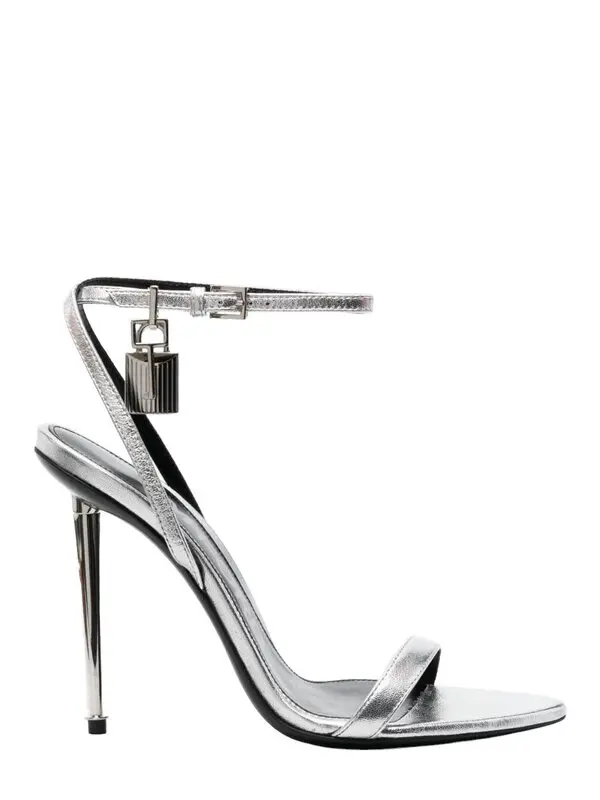TOM FORD Padlock High-heel Laminated Nappa Sandals - Silver