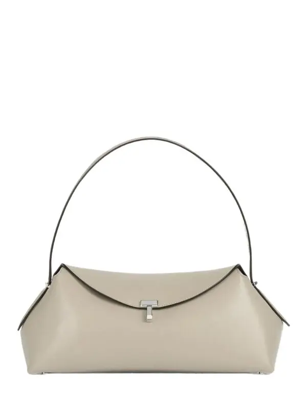TOTEME T-lock Grained Leather Shoulder Bag With Monogram Closure - Grey
