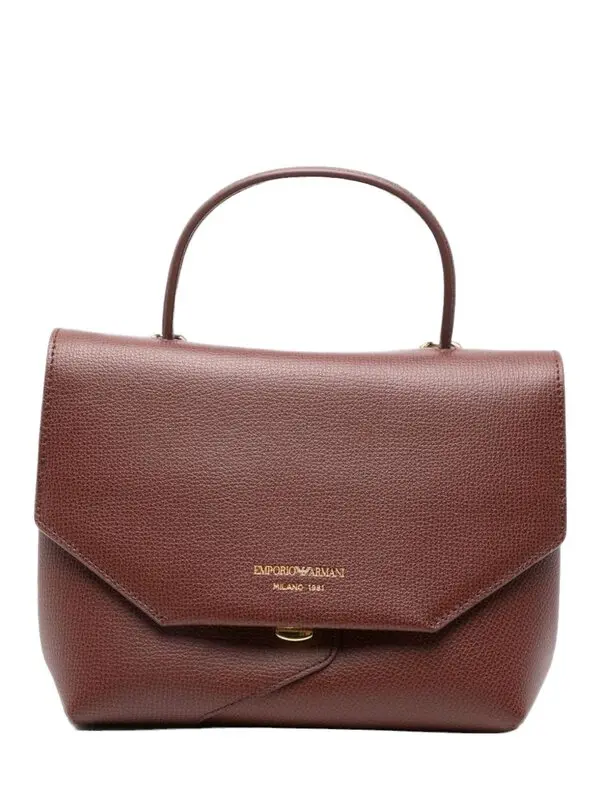 Emporio Armani 1981 Mini Handbag In Grained Leather With Laminated Logo - Brown