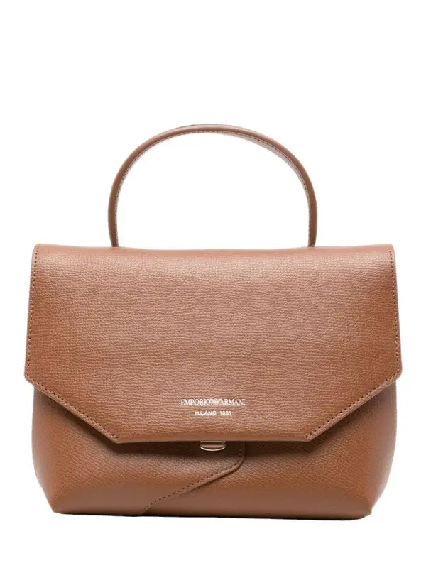 Emporio Armani 1981 Mini Handbag In Grained Leather With Laminated Logo - Cocoa