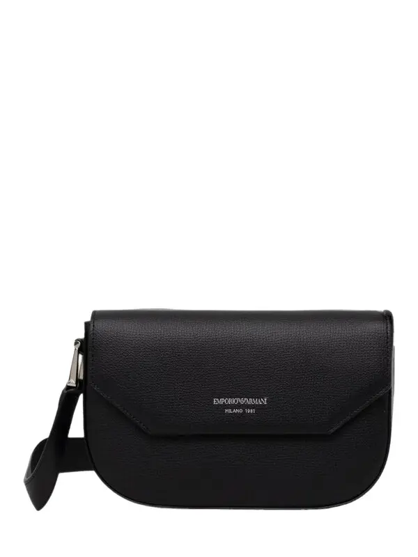 Emporio Armani Mini Crossbody Bag In Grained Leather With Magnetic Flap - Black