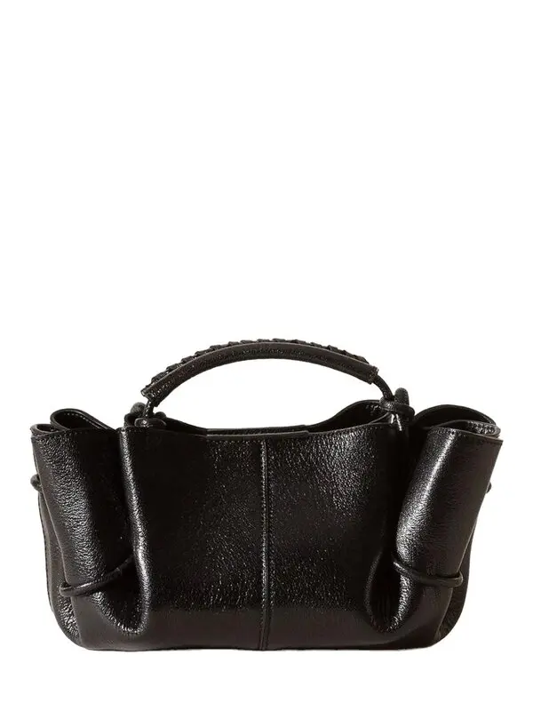 Hereu Arta Draped Bag In Lambskin With Braided Handle - Black