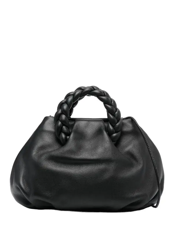 Hereu Mini Bombon Lambskin Bag With Braided Handles And Shoulder Strap - Black