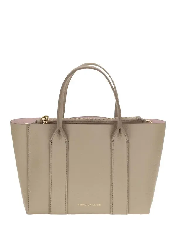 Marc Jacobs The Pop J Marc Work Tote Mini Grained Leather Bag With Shoulder Strap - Grey