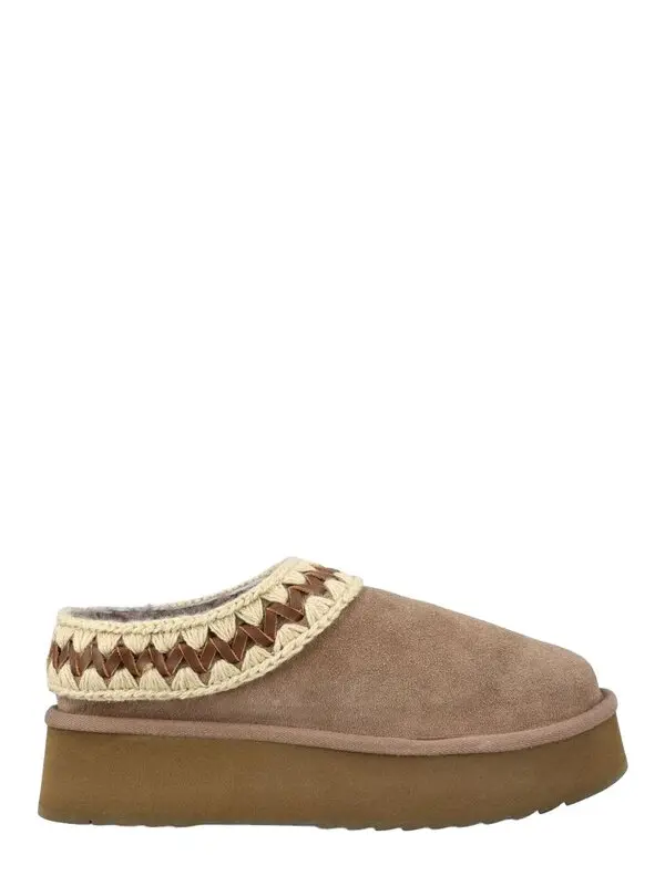 Mou Suede Platform Mules With Contrast Stitching And Wool-lined Interior - Grey