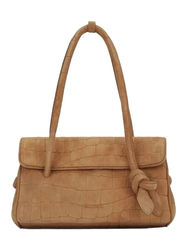 Jacquemus Le Turismo Suede Shoulder Bag With Croc-effect Print And Knot Detail - Camel