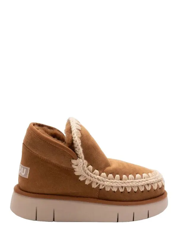 Mou Eskimo Bounce Suede Ankle Boots With Embroidery And Crochet Stitching - Brown