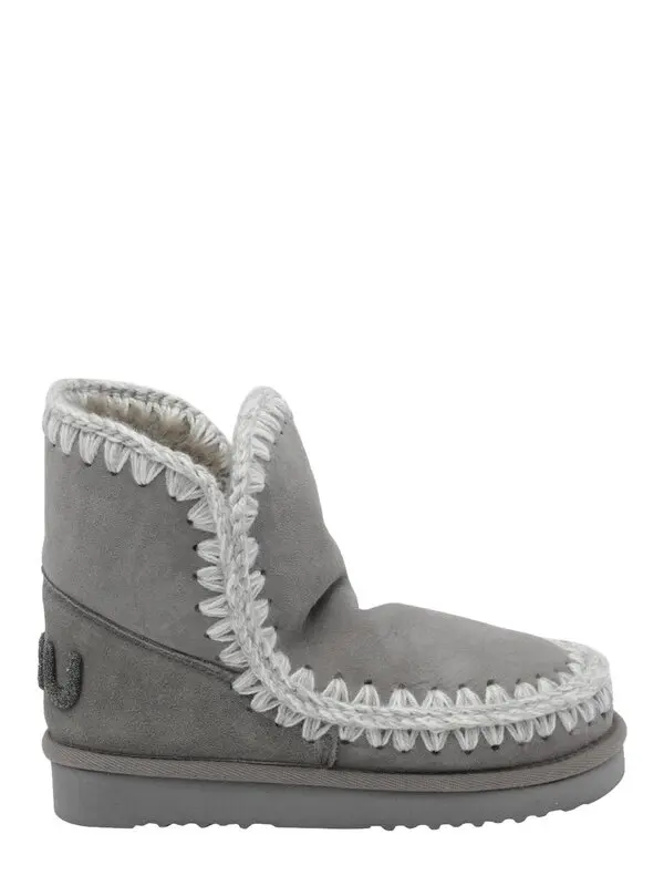 Mou Eskimo Sheepskin Ankle Boots With Embroidery And Glitter Logo Back - Grey