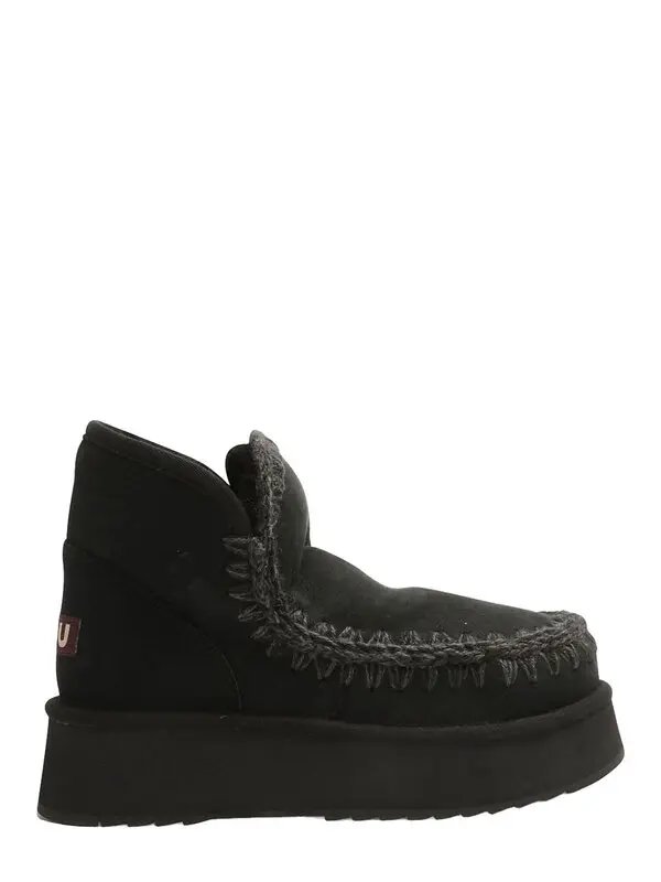Mou Mini Eskimo Platform Suede Boots With Crochet Stitching - Black