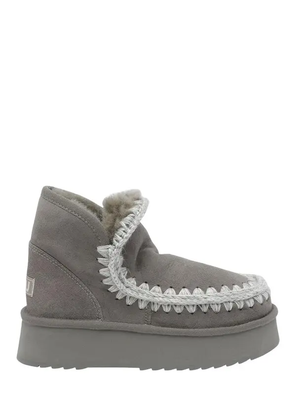 Mou Mini Eskimo Platform Suede Boots With Crochet Stitching - Grey