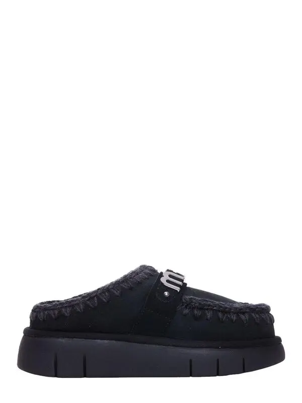 Mou Bounce Sheepskin Mules With Contrast Stitching And Wool Lining - Black