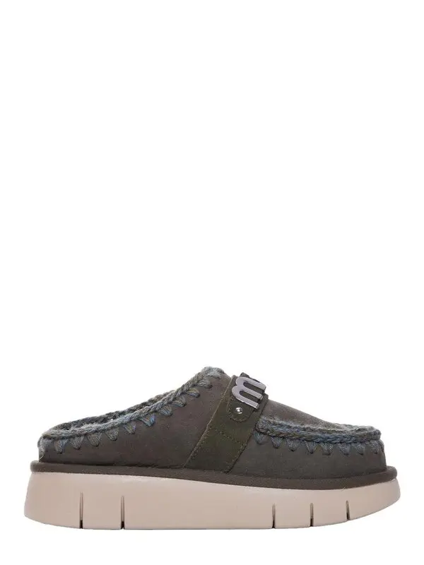 Mou Bounce Sheepskin Mules With Contrast Stitching And Wool Lining - Grey 1