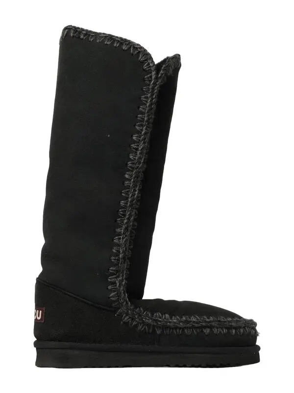Mou Eskimo Knee-high Boots In Suede With Wool Lining And Contrast Stitching - Black