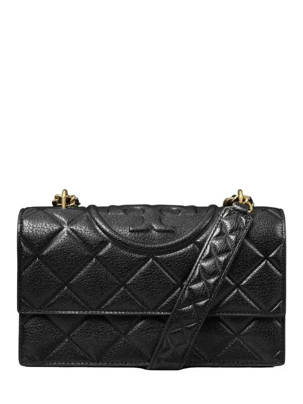 Tory Burch Fleming Crossbody Bag In Leather With Sliding Chain And Logo - Black