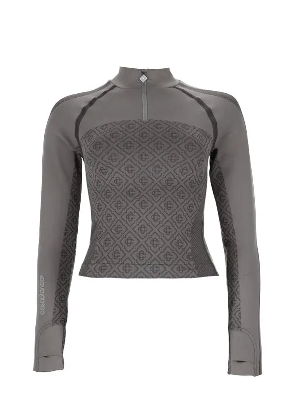 Casablanca Top Monogram A Manica Lunga - Grey