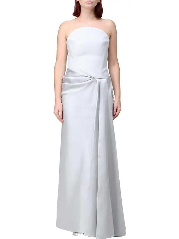 Solace London Off-the-shoulder Satin Gown With Draped Waist And Back Slit - Silver
