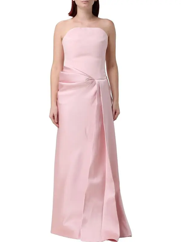 Solace London Off-the-shoulder Satin Gown With Draped Waist And Back Slit - Pink
