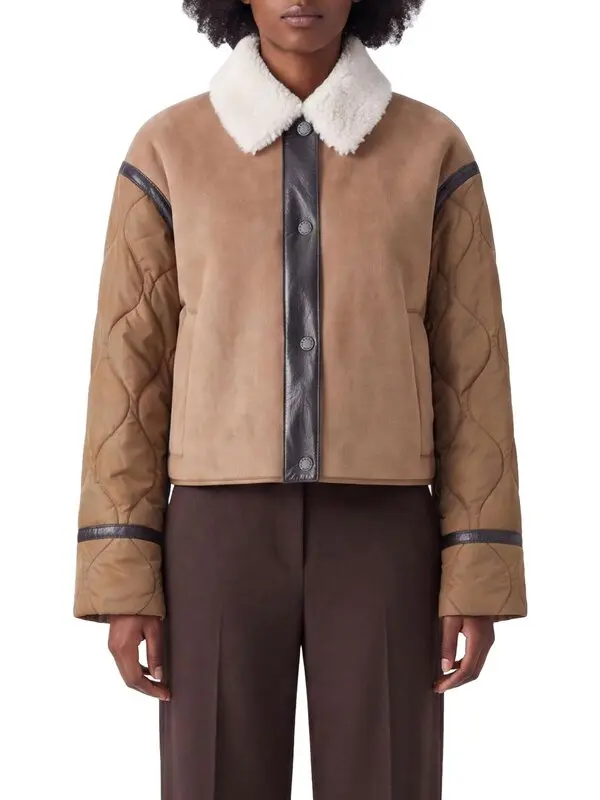 Max Mara Cropped Suede Leather Jacket With Fur Collar - Brown