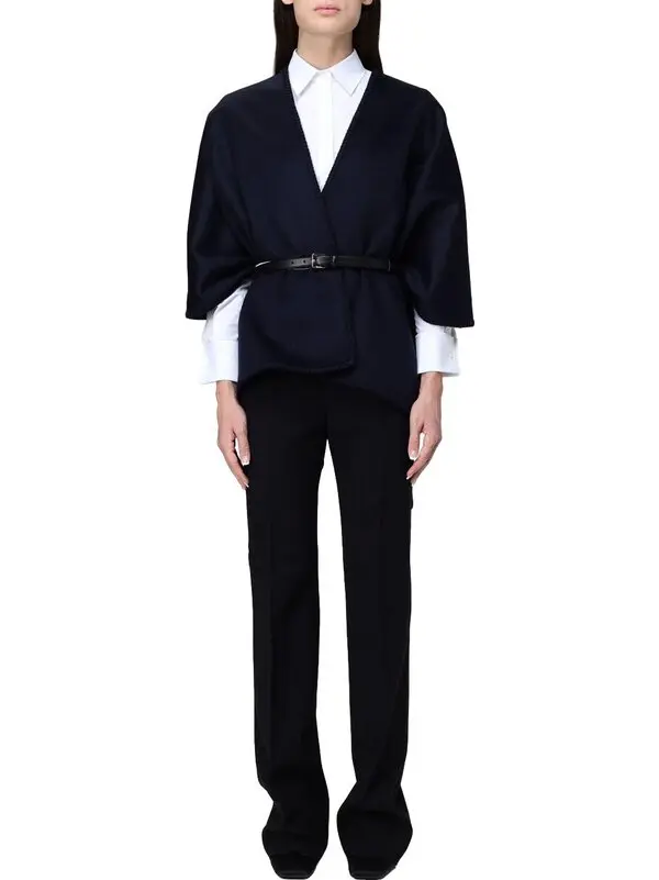 Max Mara Asymmetric Virgin Wool Cape With V-neck And Adjustable Belt - Blue