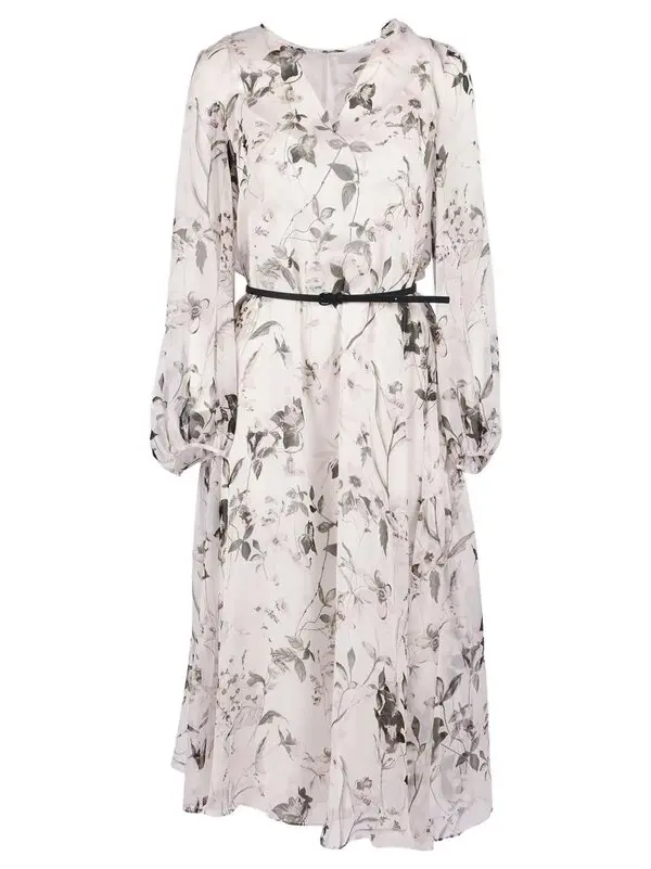Max Mara Floral Print Chiffon Midi Dress - White
