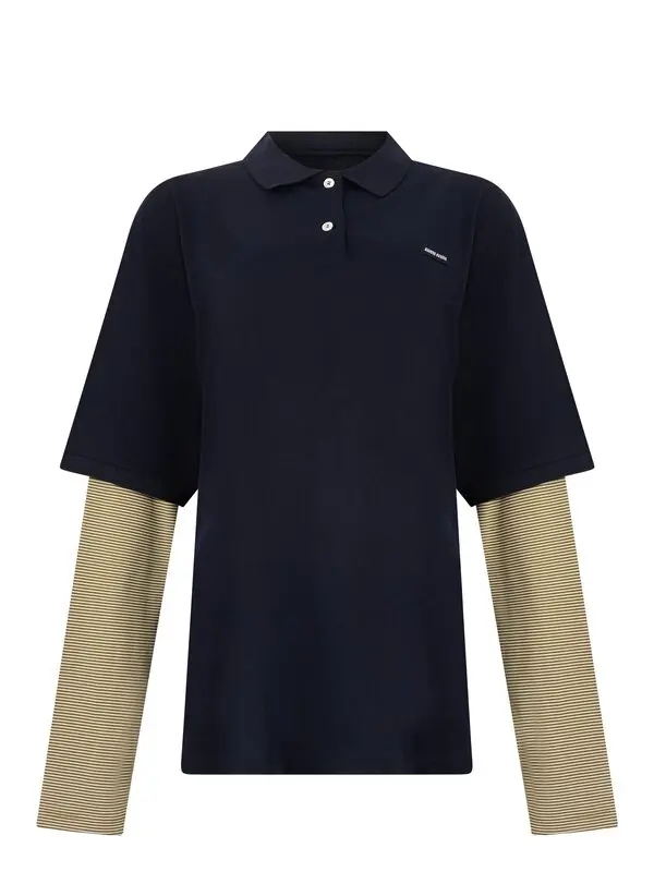 Miu Miu Double-layer Zip Polo Shirt With Embroidered Logo - Blue