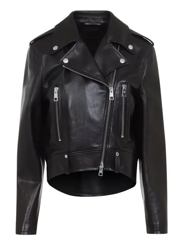 Balenciaga Cropped Leather Biker Jacket - Black