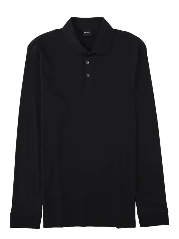 BOSS Long Sleeve Cotton Polo Shirt - Black