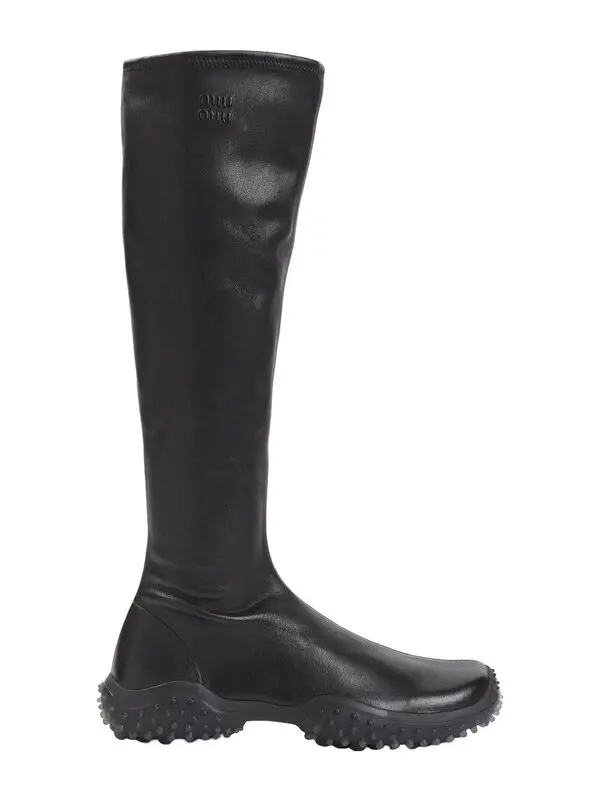 Miu Miu Tall Leather Platform Boots - Black