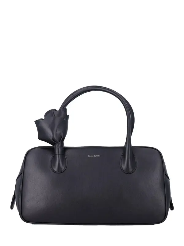 Magda Butrym Brigitte Structured Calf Leather Handbag With Leather Rose Flower Appliqu - Nero