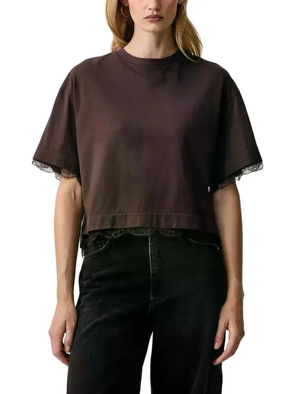 ALLSAINTS Nia Lace-trim Open-back T-shirt - Brown