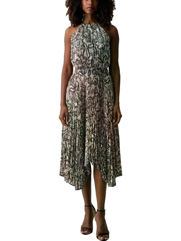 MORGAN Lace-print Pleated Midi Dress - Neutrals