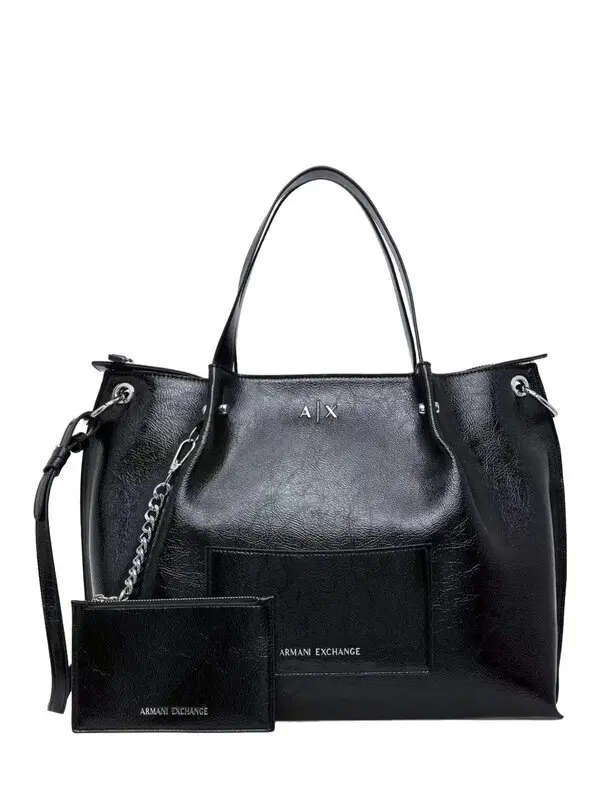 Armani Exchange Crinkled-finish Logo-plaque Tote Bag - Black