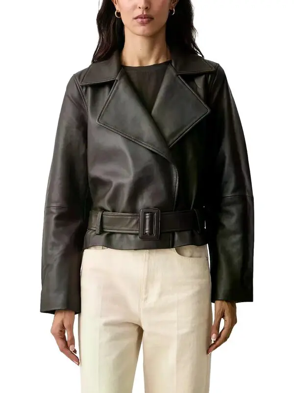 MOS MOSH Lasco Belted Leather Jacket - Brown