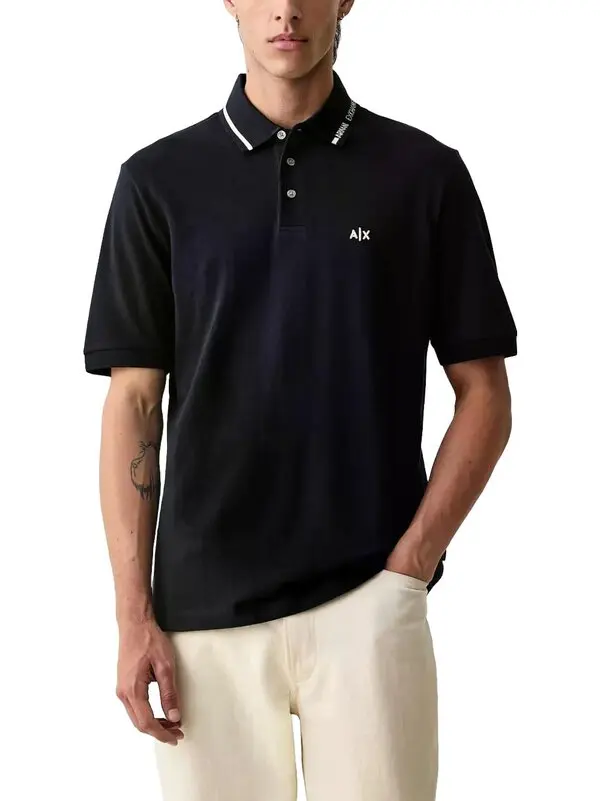 Armani Exchange Logo-embroidered Tipped Polo Shirt - Blue