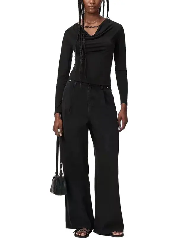 ALLSAINTS Hallie Cowl-neck Long-sleeves Top - Black
