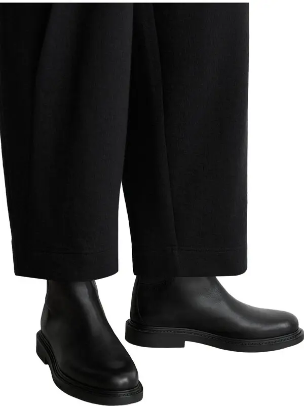 REISS Lennon Leather Flat Ankle Boots - Black