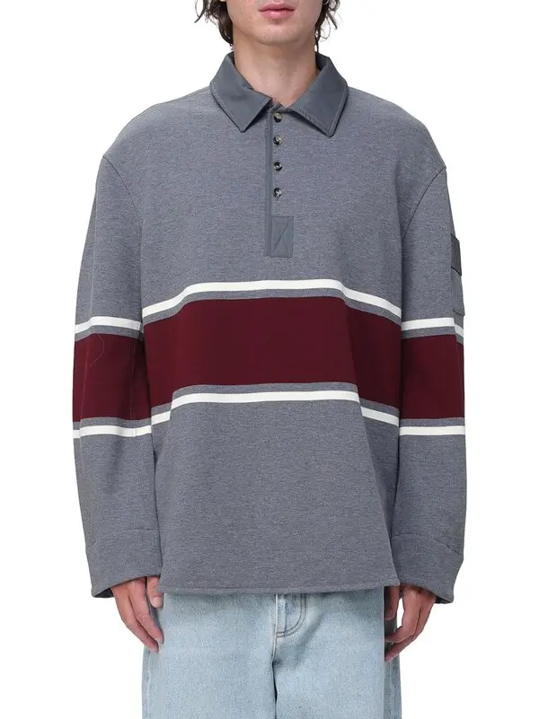 Bottega Veneta Oversized Two-tone Striped Cotton Long-sleeve Polo - Gray