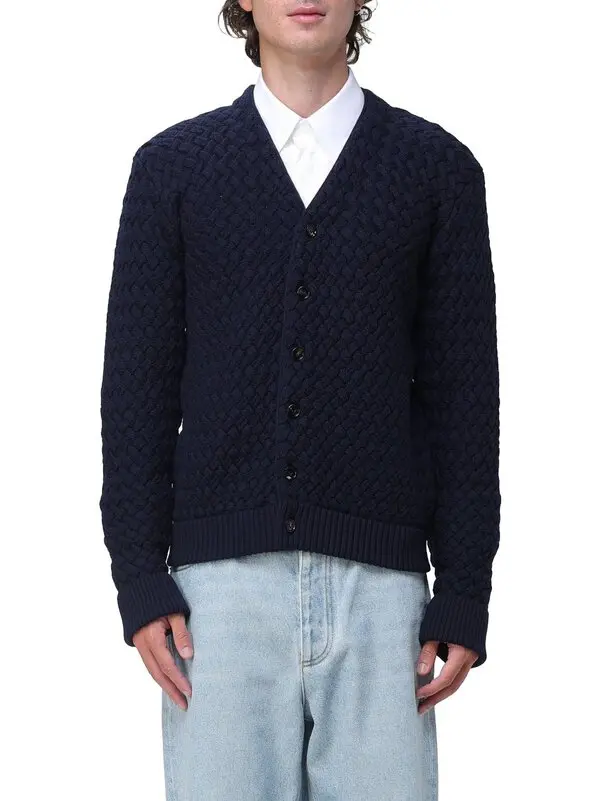 Bottega Veneta Intrecciato Pattern Wool Cardigan With V-neck - Blue