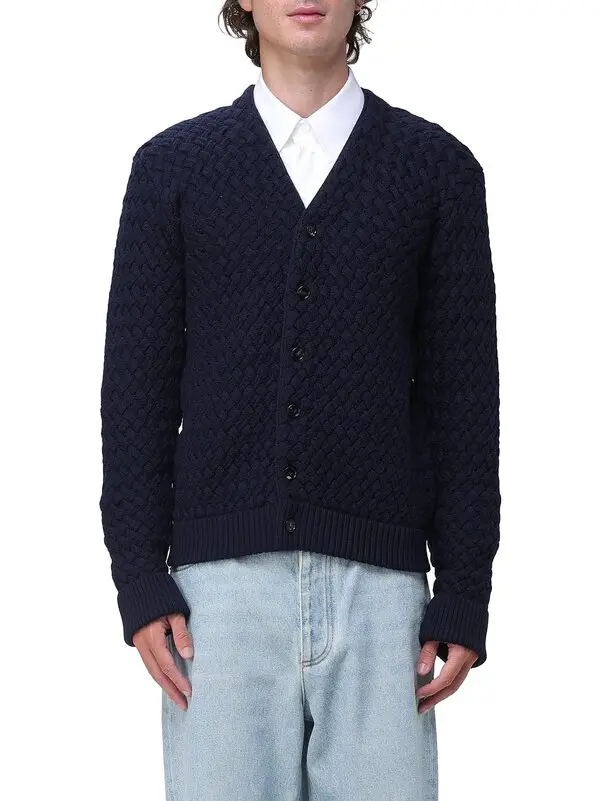 Bottega Veneta Intrecciato Pattern Wool Cardigan With V-neck - Blue
