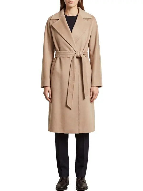 Max Mara Knee-length Pure Wool Robe Coat With Belt - Brown