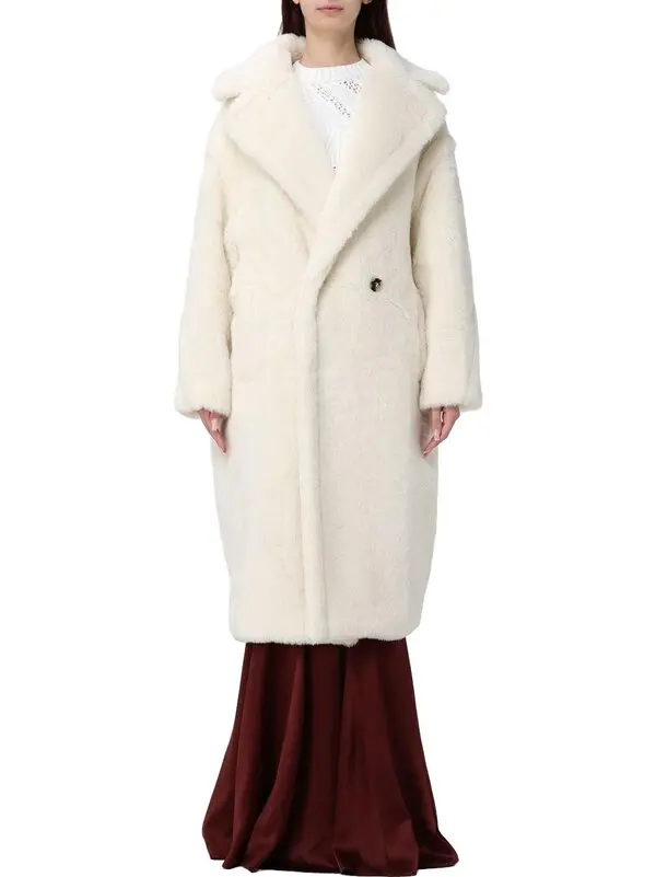 Max Mara Double-breasted Wool Blend Teddy Coat With Dropped Shoulders - White