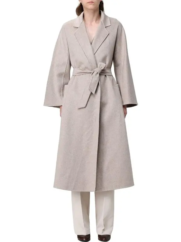 Max Mara Long 100% Cashmere Robe Coat With Belt - Cream
