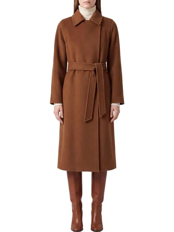Max Mara Knee-length Wool Robe Coat With Belt - Brown