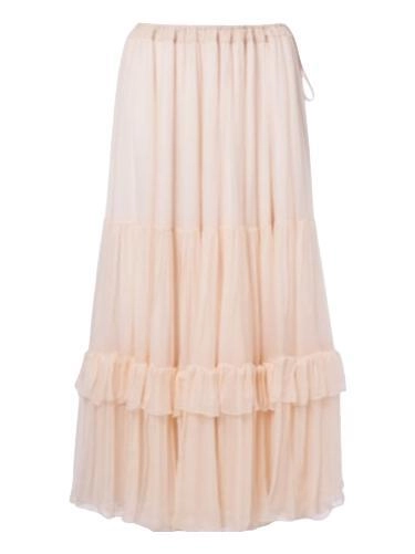 Chloé Ruffled Silk Midi Skirt - Nude