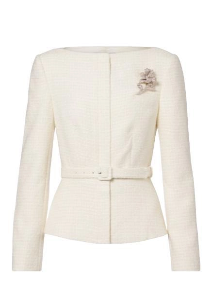 Roland Mouret Belted Embellished Bouclé Jacket - White