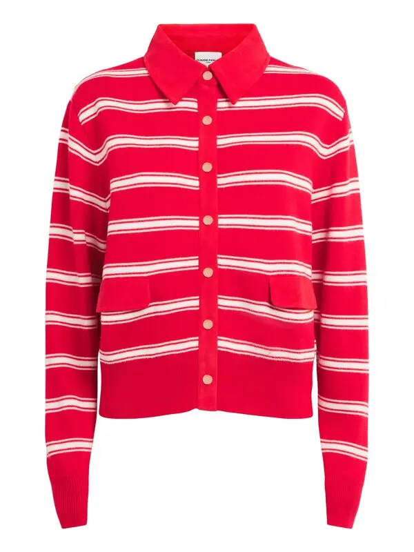 Claudie Pierlot Corduroy-collar Stripe Cardigan - Red