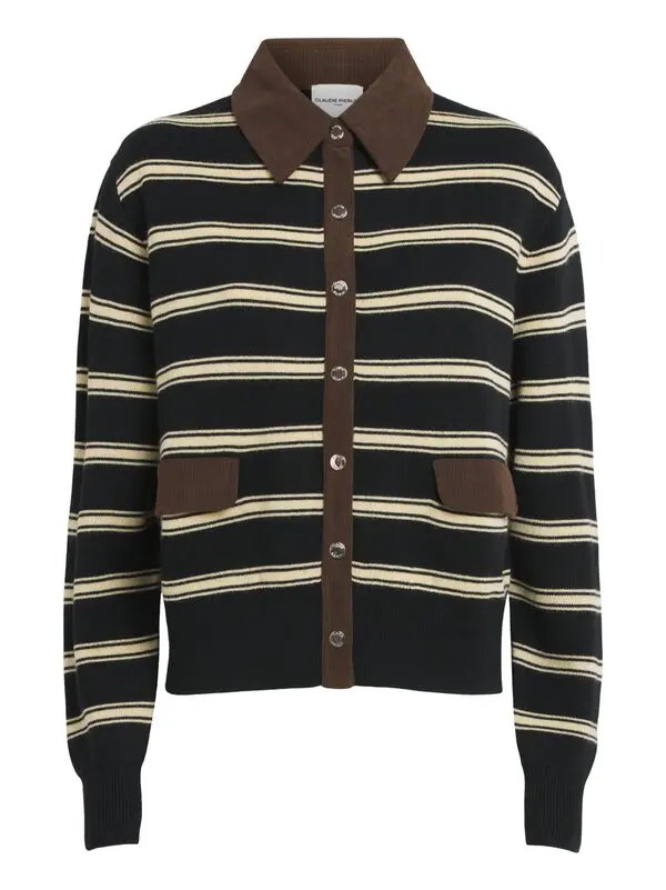 Claudie Pierlot Corduroy-collar Stripe Cardigan - Black