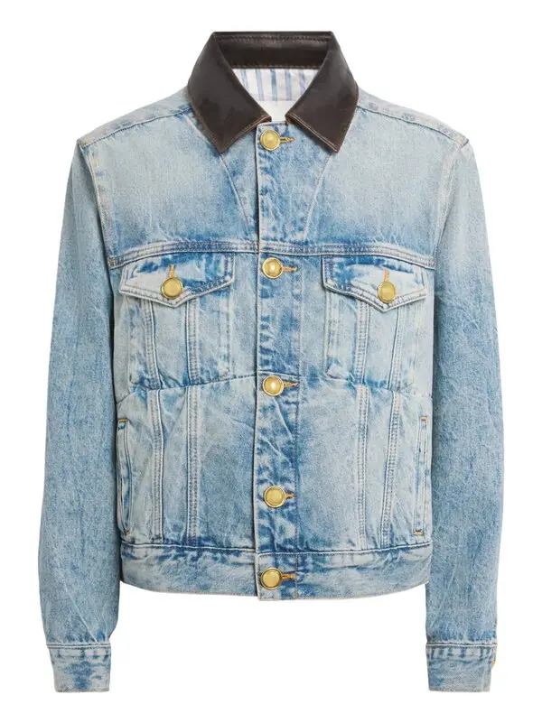 Sandro Leather-collar Denim Jacket - Blue